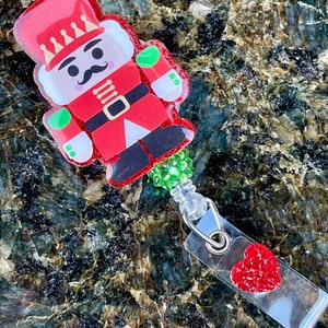 Christmas Nutcracker Teacher Doctor Tech Nurse Retractable Badge Reel Alligator Belt Swivel Clip ...