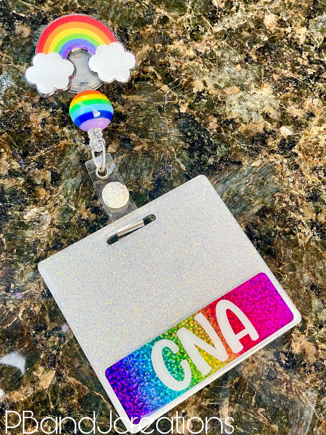 Custom Sparkle Rainbow Nurse Doctor Teacher RN Tech Your Wording Badge ...