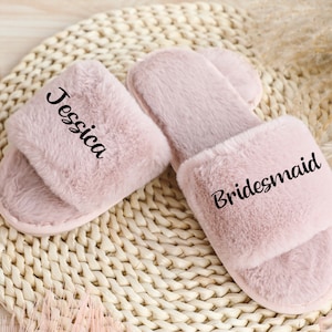 Personalized Gift Fluffy Slippers,bridal Shower Gift,bridesmaid Gifts ...