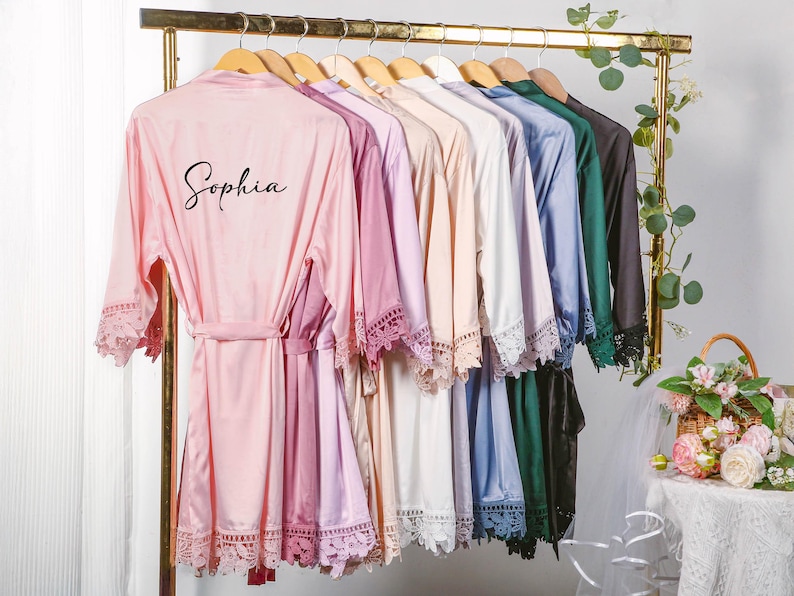 Personalized Silky Lace Robe,matching Bridal Party Robes,bridesmaid ...