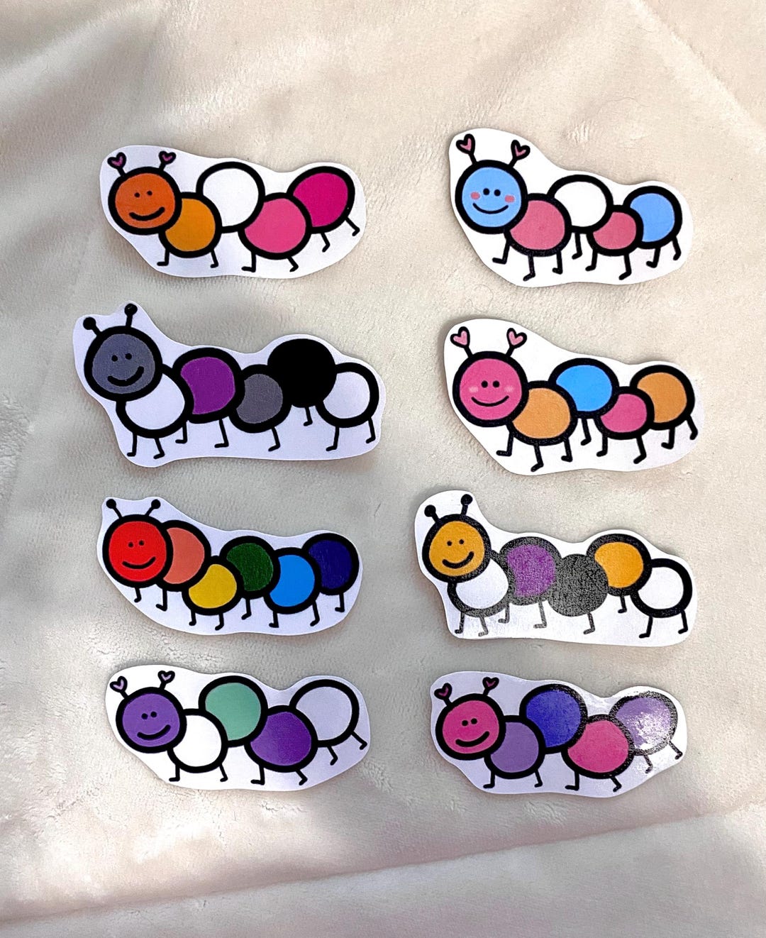 Handmade Pride Caterpillar Stickers ~ in Ace, Bi, Lesbian, Gay, Non ...