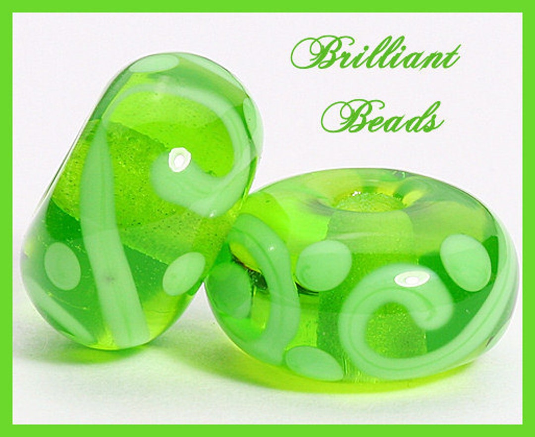 Bright Spring Green Scrollwork Glass Beads- Handmade Lampwork Pair SRA ...