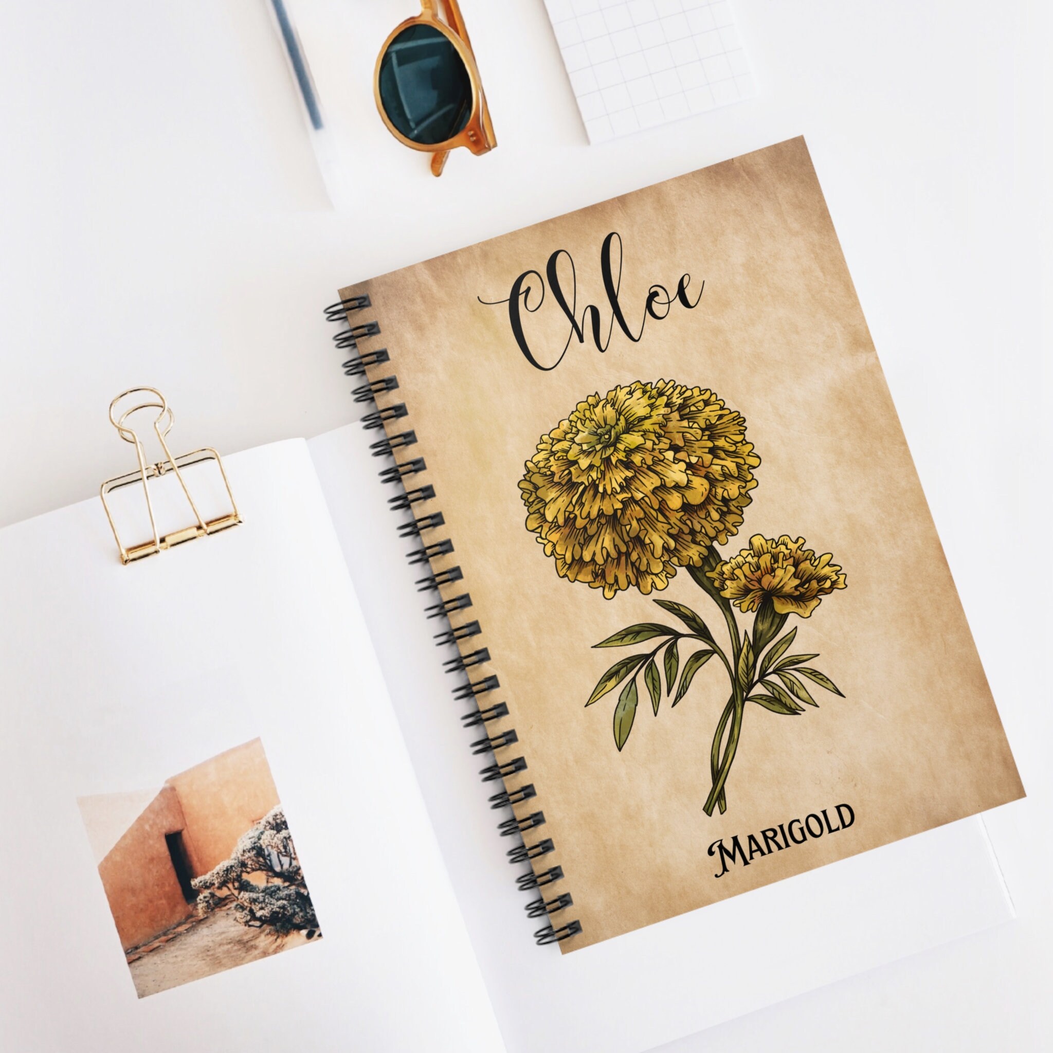 Personalized Birth Flower Month Vintage Journal Notebook Gift for Her ...