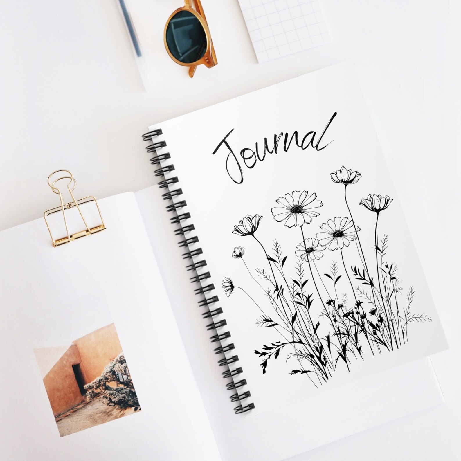 Wildflower Black and White Journal Notebook Gift for Girl, Birthday ...