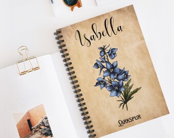 Personalized Birth Flower Month Vintage Journal Notebook Gift for Her ...