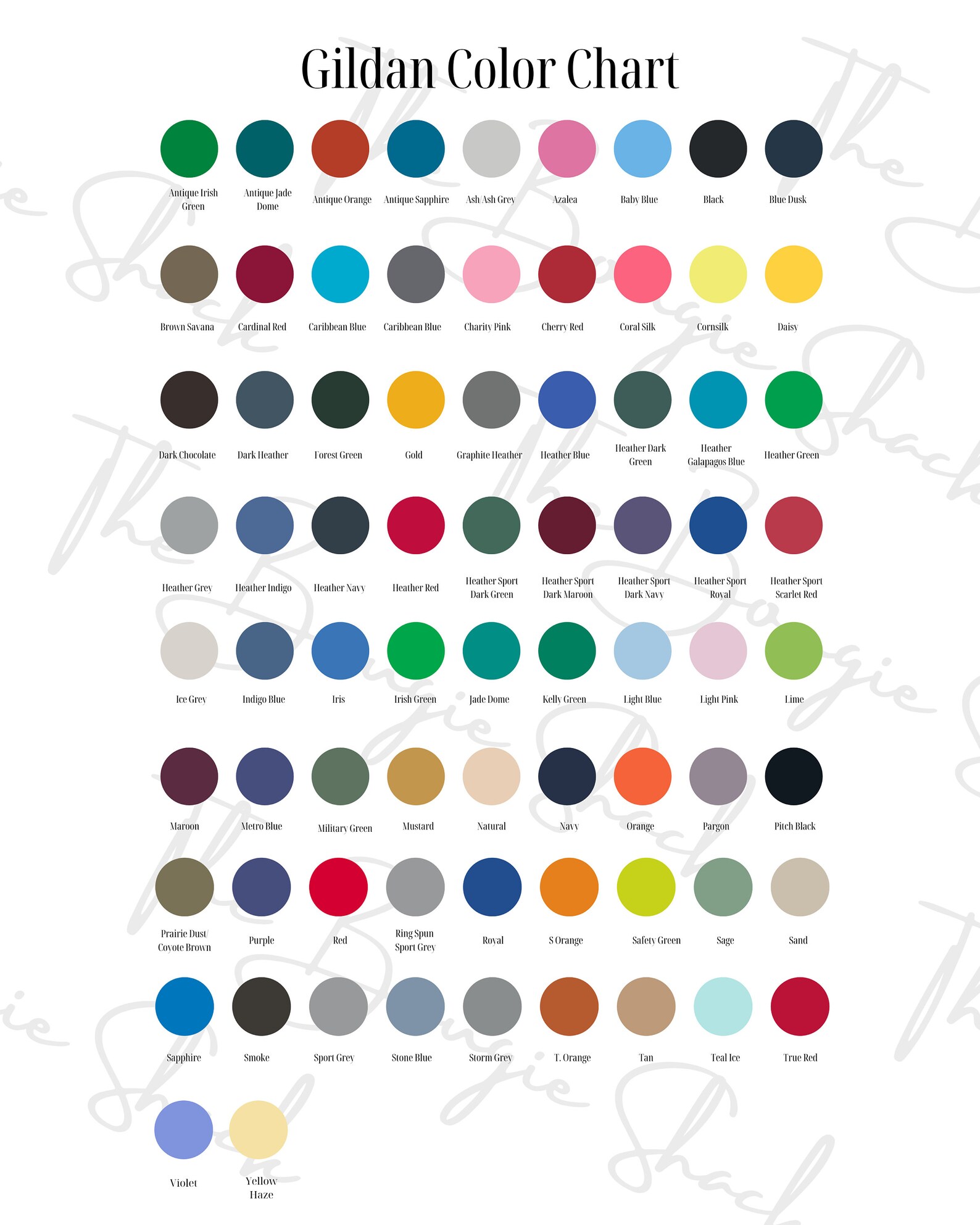 Gildan Digital Color Chart Custom Made for Gildan Products - Etsy