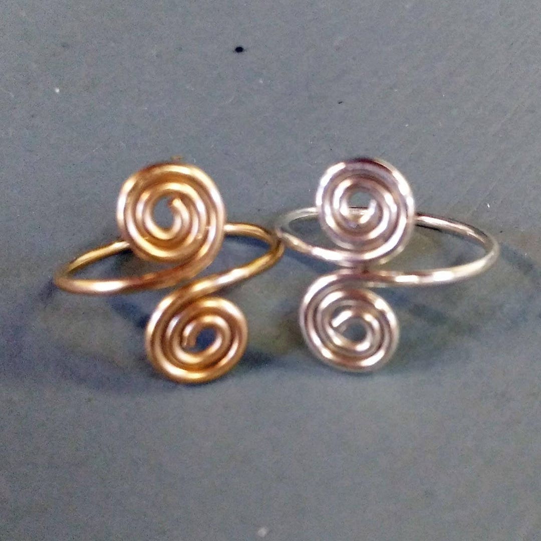 Toe Rings - Adjustable Toe Rings - Set of Two Swirly Gold Silver Wire ...