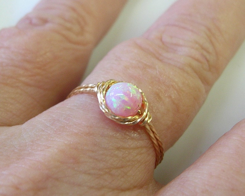 Pink Opal Ring Synthetic Opal Bead Lab-created Pink Fire - Etsy