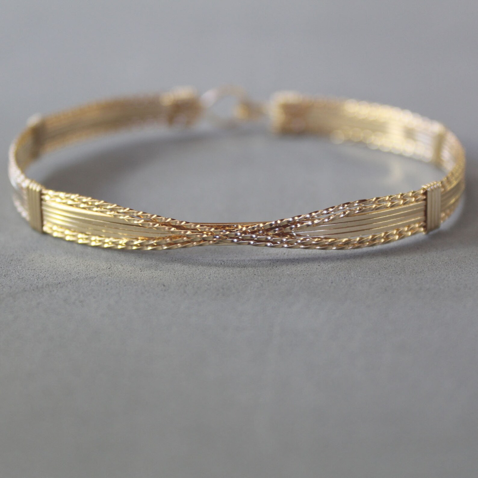 Gold Wire Bracelet - Sassy 14kt Gold Filled Wirewrapped Bangle - X ...