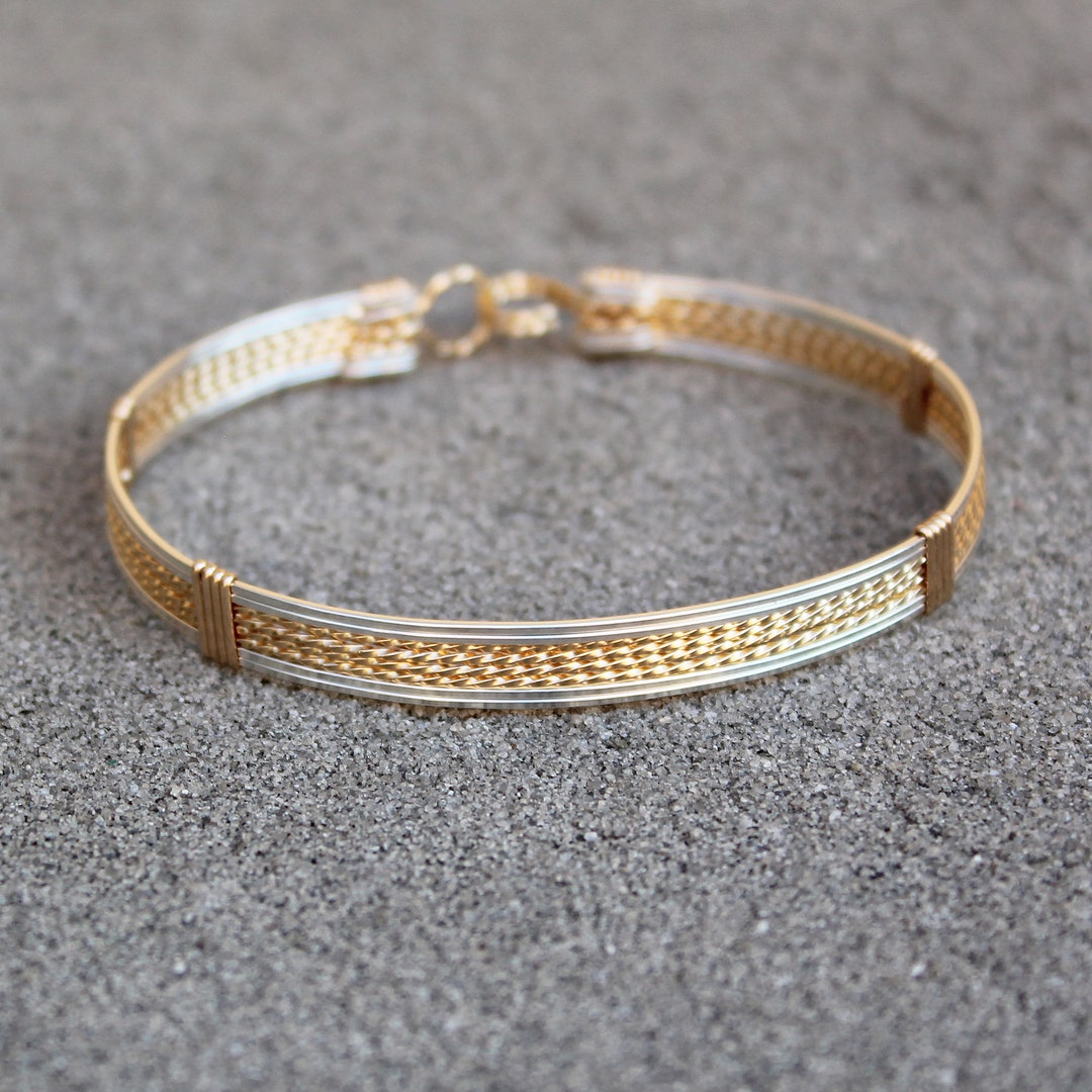 Gold and Silver Bracelet - Two Tone Wirewrapped Bangle Bracelet ...