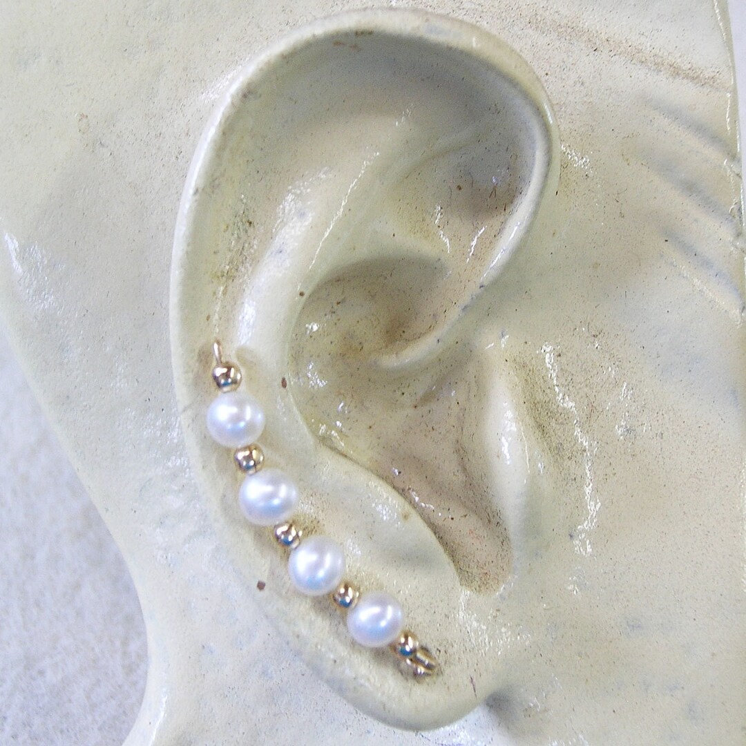 Pearl Ear Sweeps - Simple Elegance 4-bead Pearl Earrings - Freshwater ...