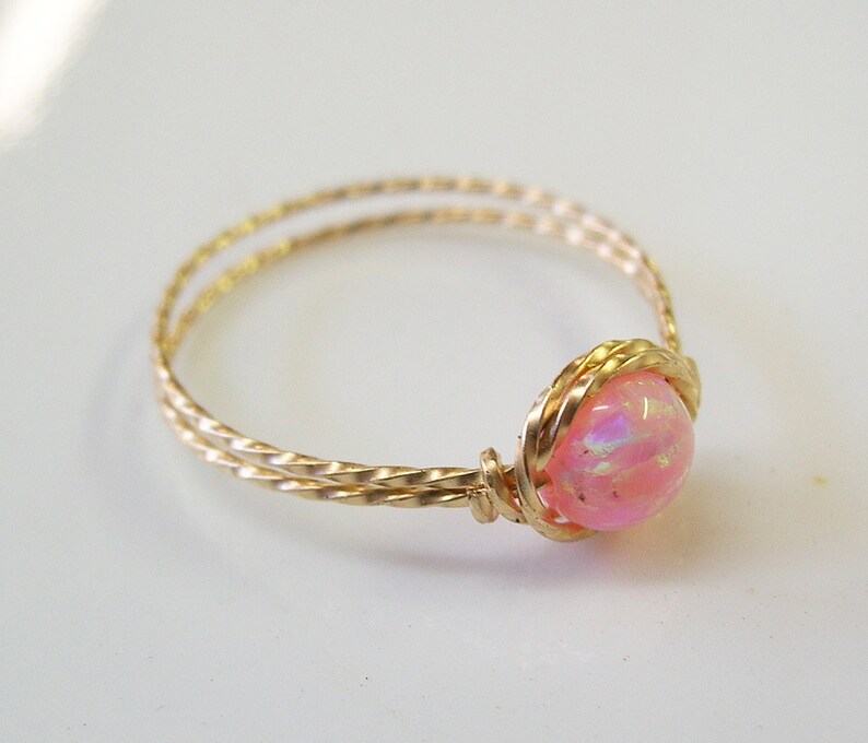 Pink Opal Ring Synthetic Opal Bead Lab-created Pink Fire - Etsy