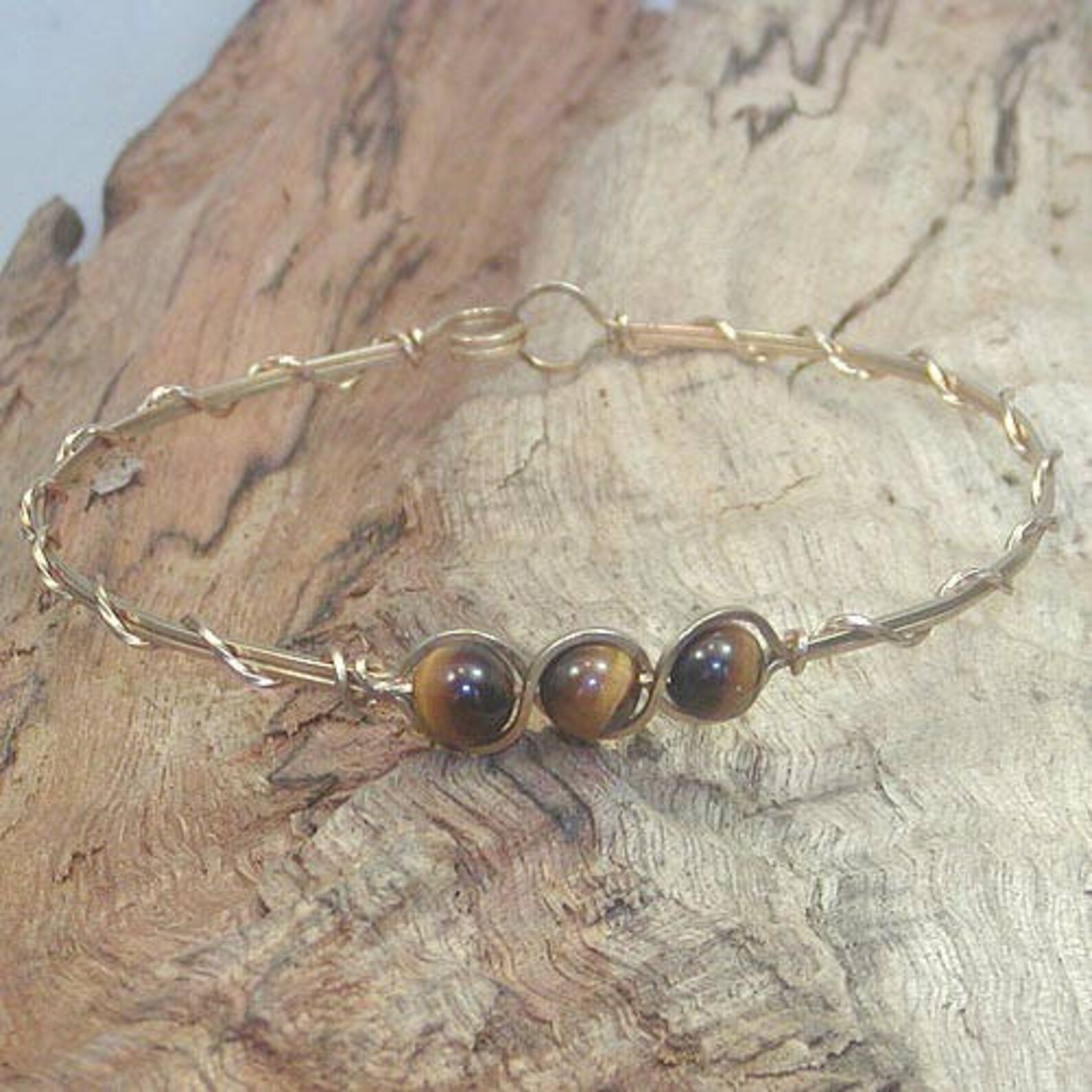 Wirewrapped Bracelet Wire Bangle Lovely 3-bead Genuine - Etsy