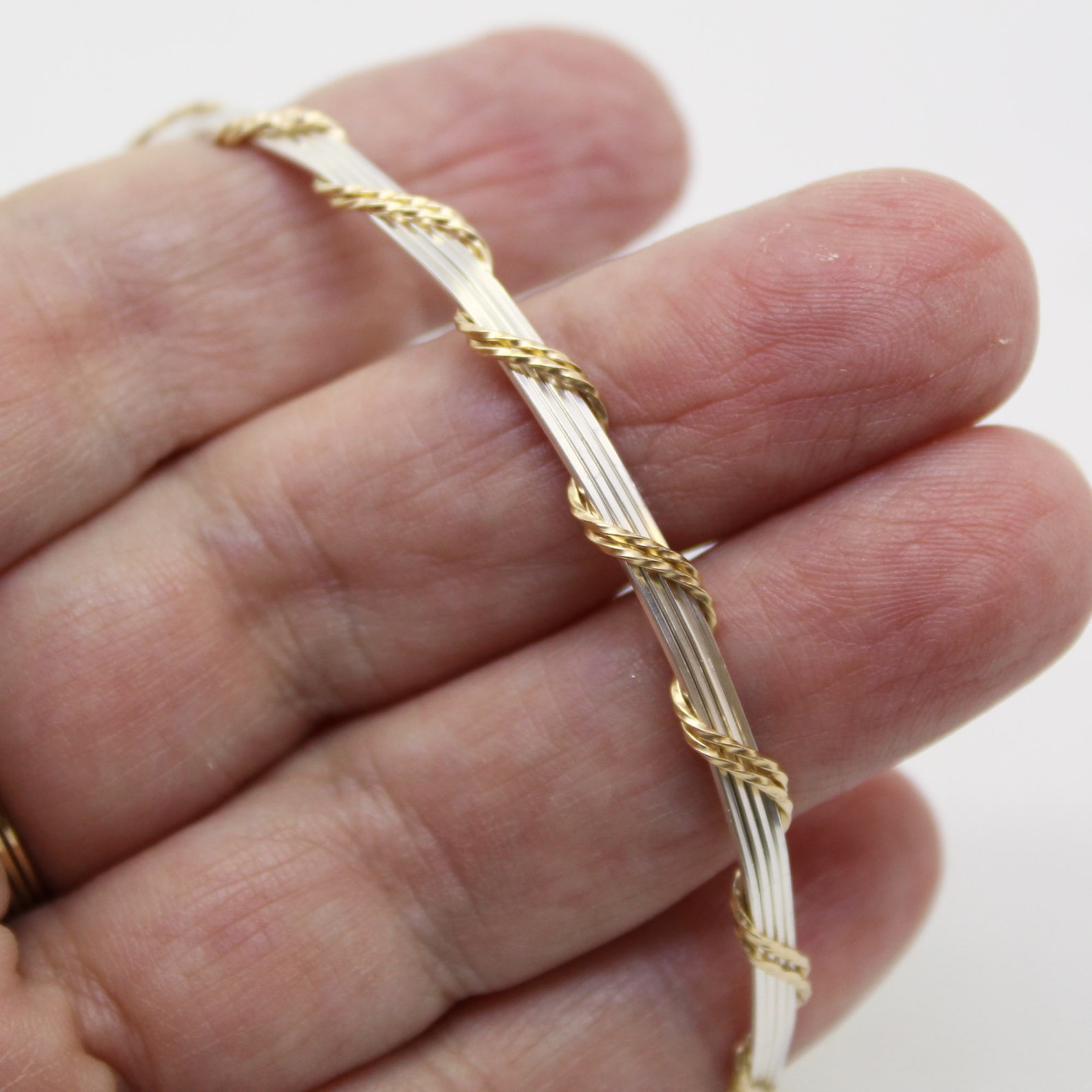 Two Tone Wirewrapped Bracelet Unique Wire Bracelet Gold - Etsy