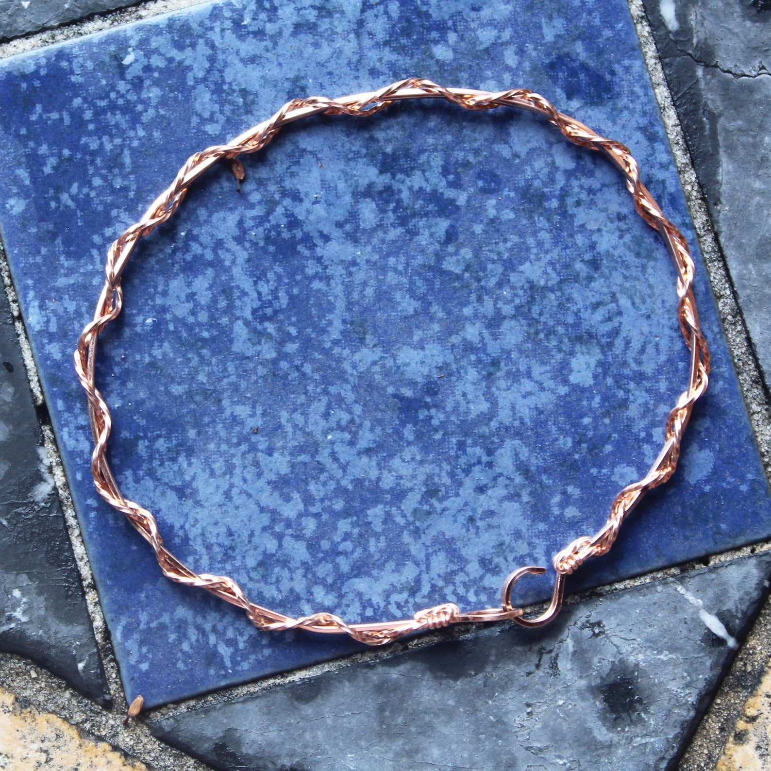 Rose Gold Bangle Wirewrapped Bracelet Delicate Crossed - Etsy