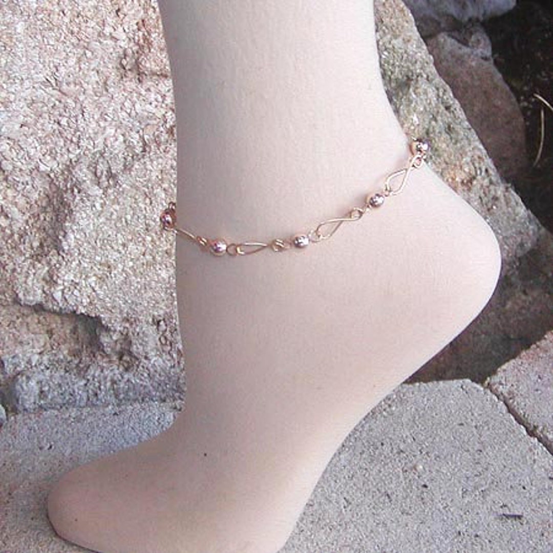 Anklet - Ankle Bracelet - Unique Fishtail Link Gold Wire and Beads ...