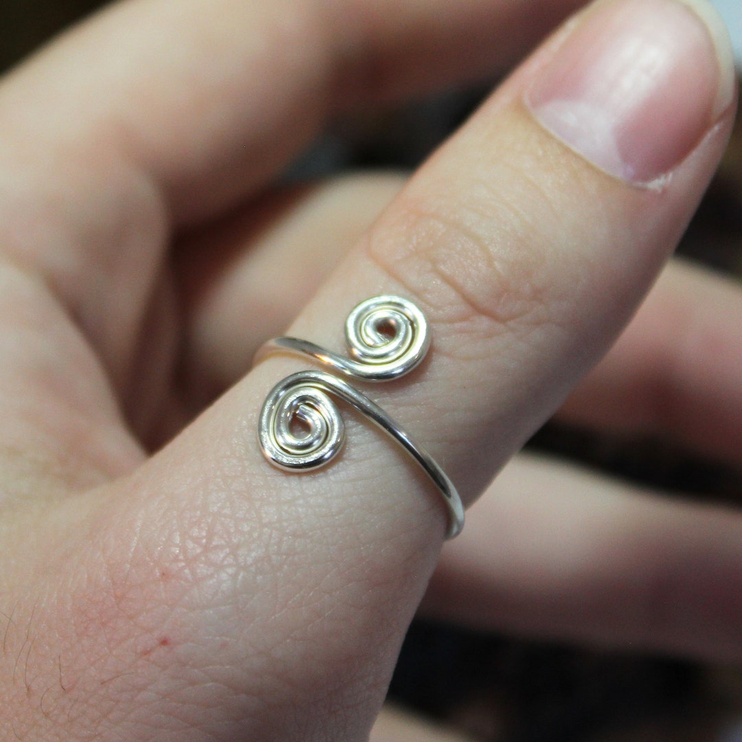 Silver Wire Thumb Ring - Double Swirls Sterling Silver Smooth Wire ...