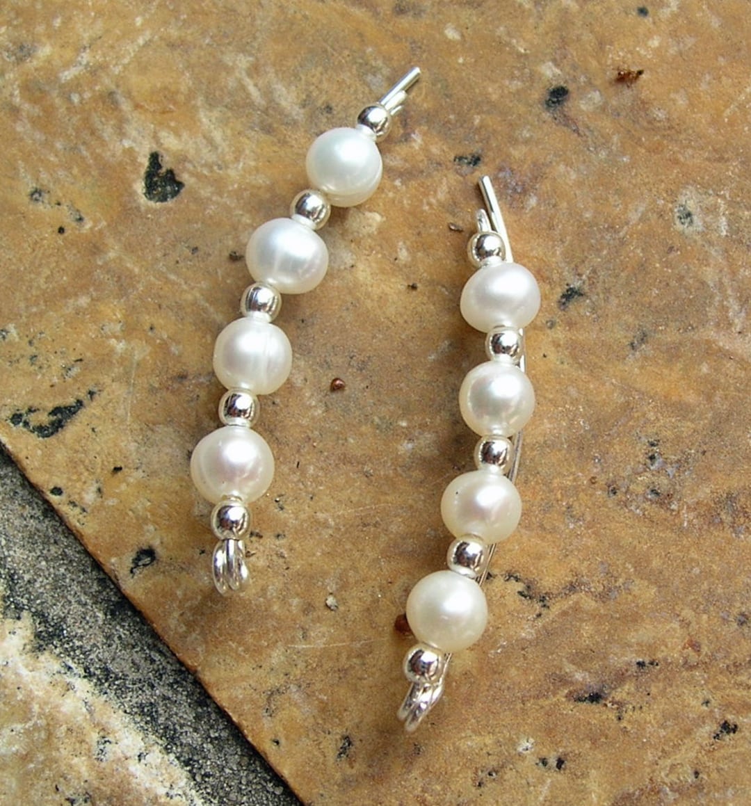 Pearl Ear Sweeps - Pearl Ear Climbers - Sterling Silver Ear Sweeps ...