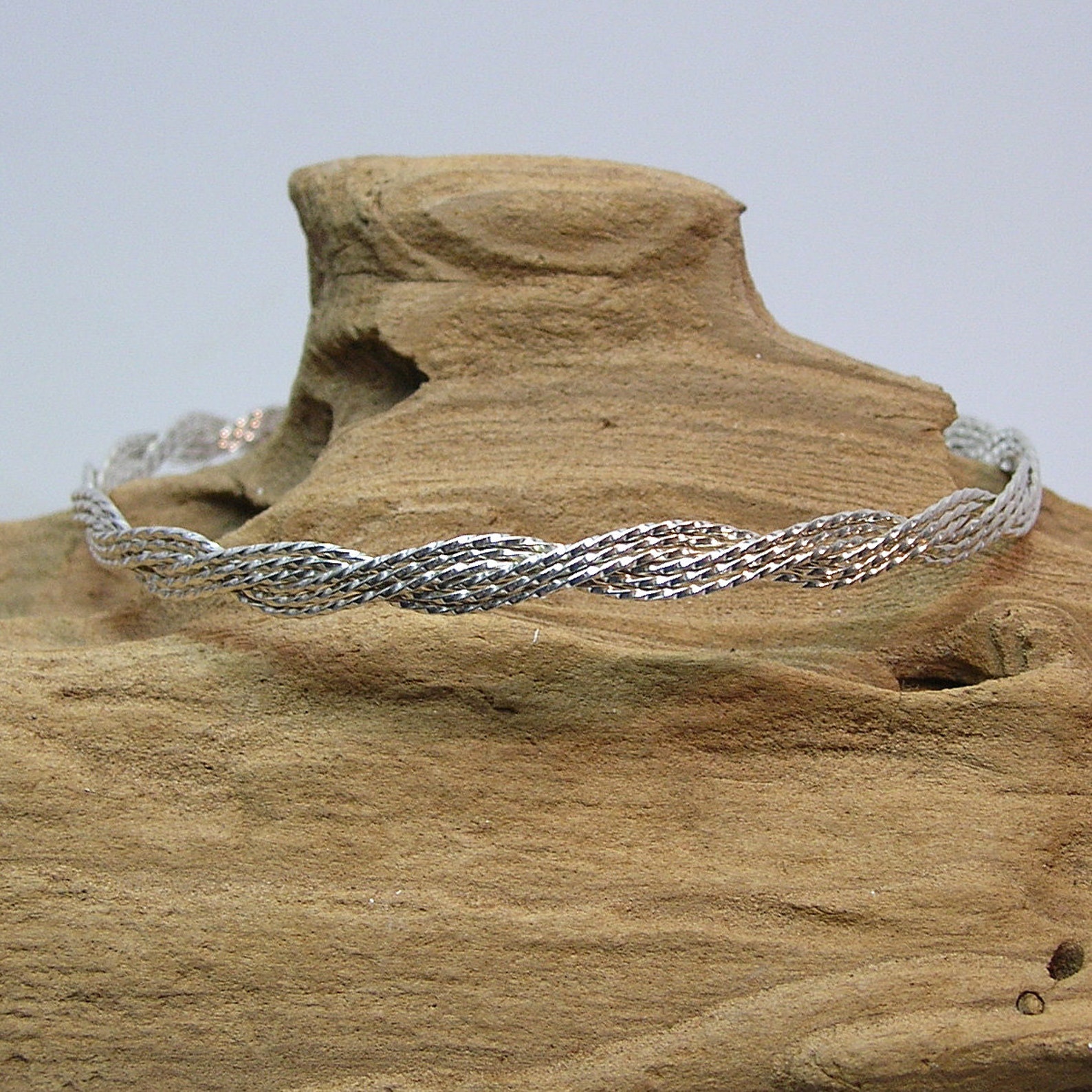 Sterling Silver Bracelet Braided Twist Wire Bangle Silver - Etsy