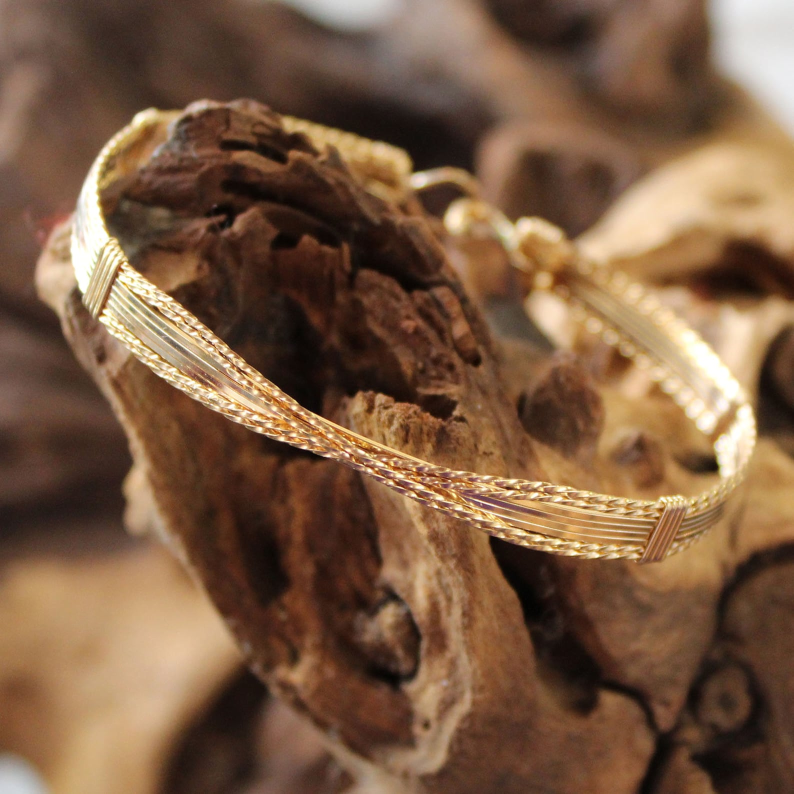 Gold Wire Bracelet - Sassy 14kt Gold Filled Wirewrapped Bangle - X ...