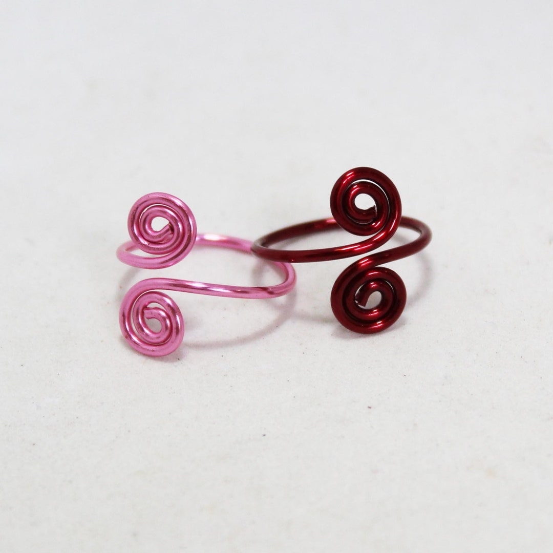 Toe Rings - Set of Two Colored Copper Toe Rings Pink and Red - Pink ...