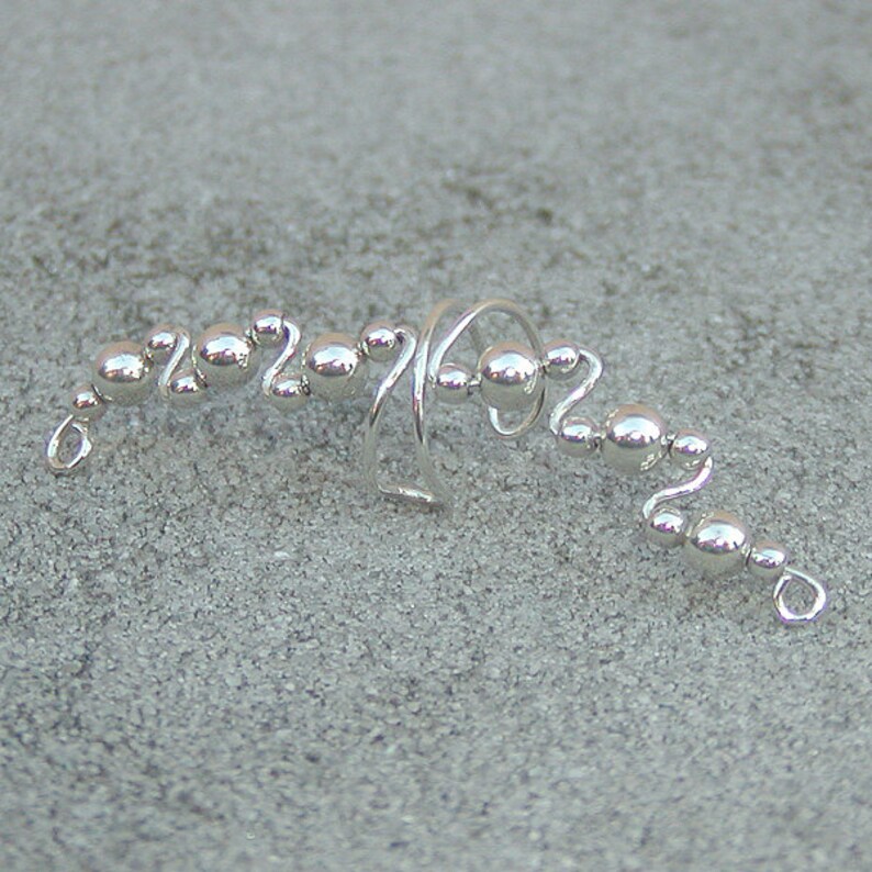 Ear Cuff - Long Silver Wire Smooth Silver Beads Cuff - Dramatic Ear ...