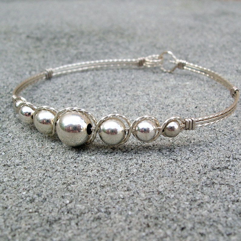 Silver Bead Bracelet - Graduated Sterling Silver Beads Wirewrapped ...
