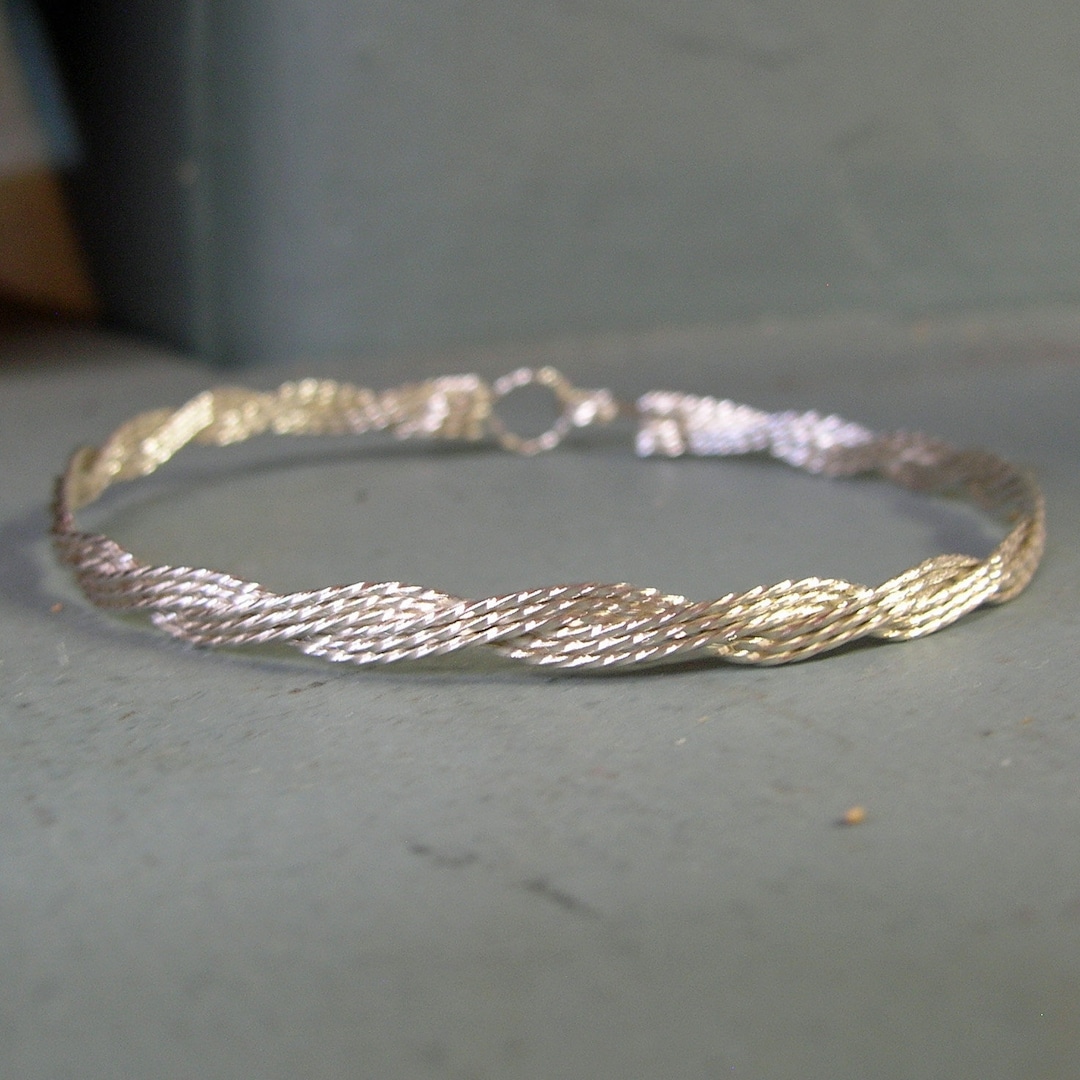 Sterling Silver Bracelet - Braided Twist Wire Bangle - Silver ...