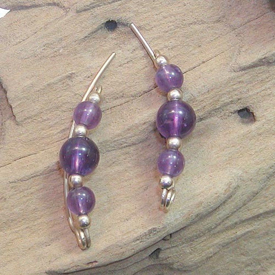 Ear Climbers Amethyst Earrings Juicy Purple Amethyst Beads Gold Wire ...
