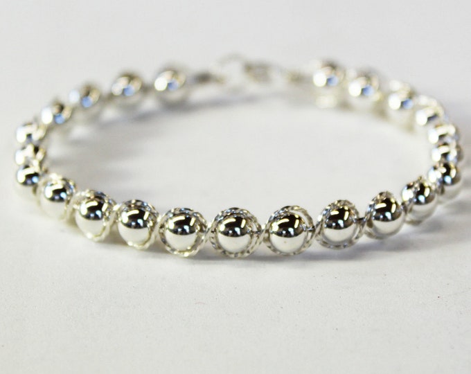 Silver Bead Bracelet Bright Sterling Silver Beads | Etsy