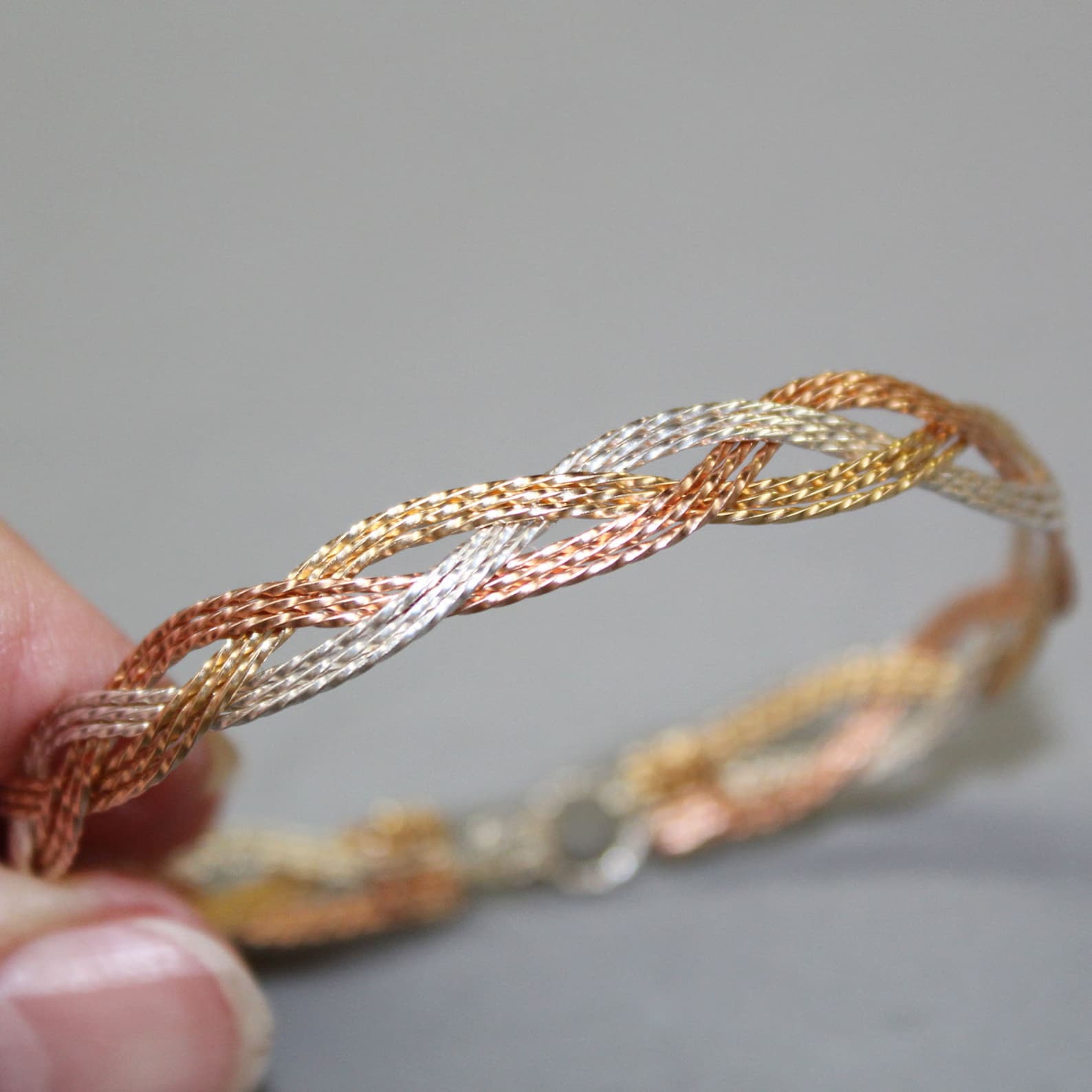Tricolor Braid Bracelet - Twist Wire Braid Bangle - Wirewrapped ...