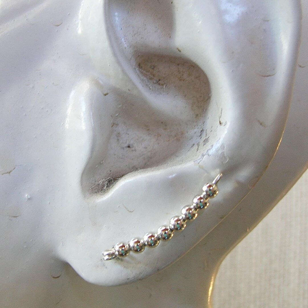 Ear Sweeps - Silver Ear Climbers - Tiny Sterling Silver Beads up the ...