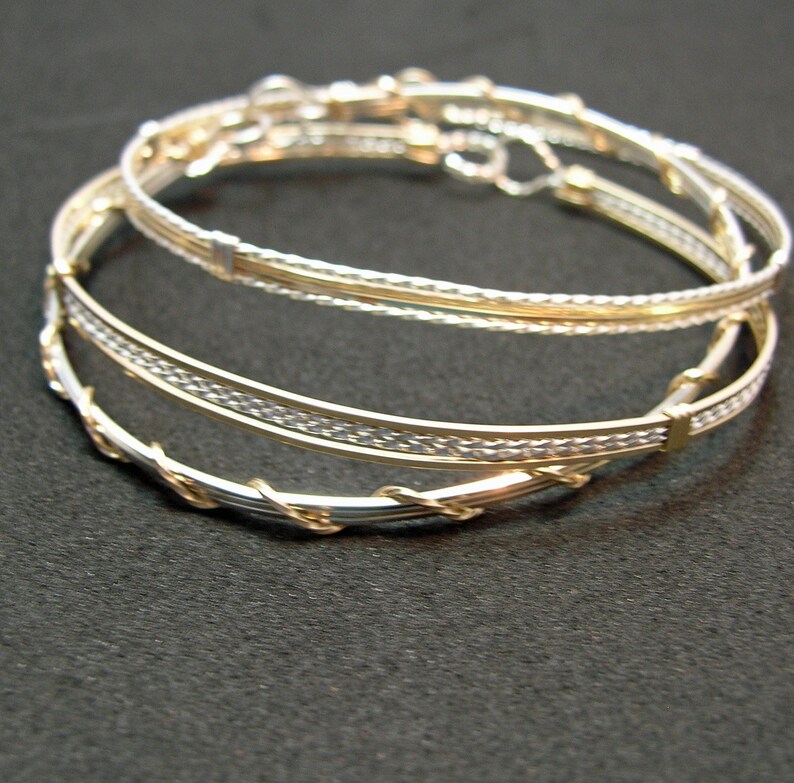Two Tone Bracelet Set Stackable Bracelet Set Thin Silver - Etsy