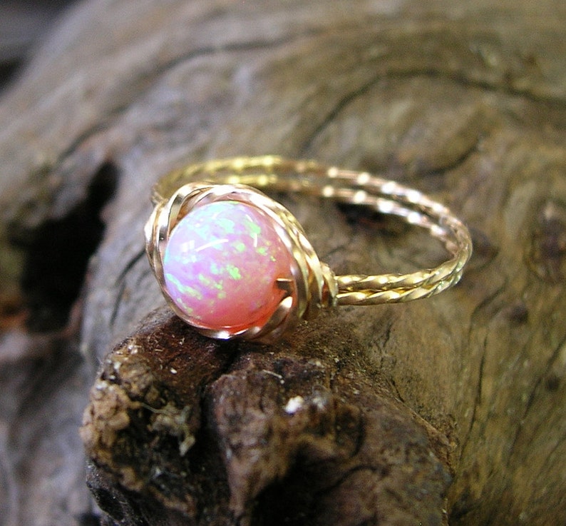 Pink Opal Ring Synthetic Opal Bead Lab-created Pink Fire - Etsy