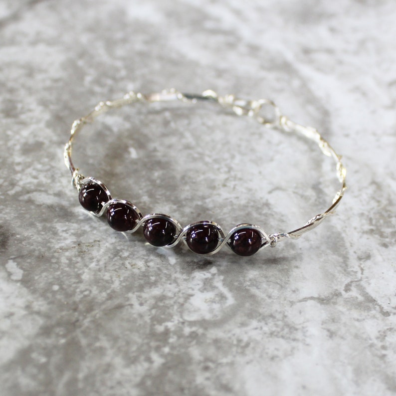 Garnet Bracelet Garnet Beads Sterling Silver Wirewrapped - Etsy
