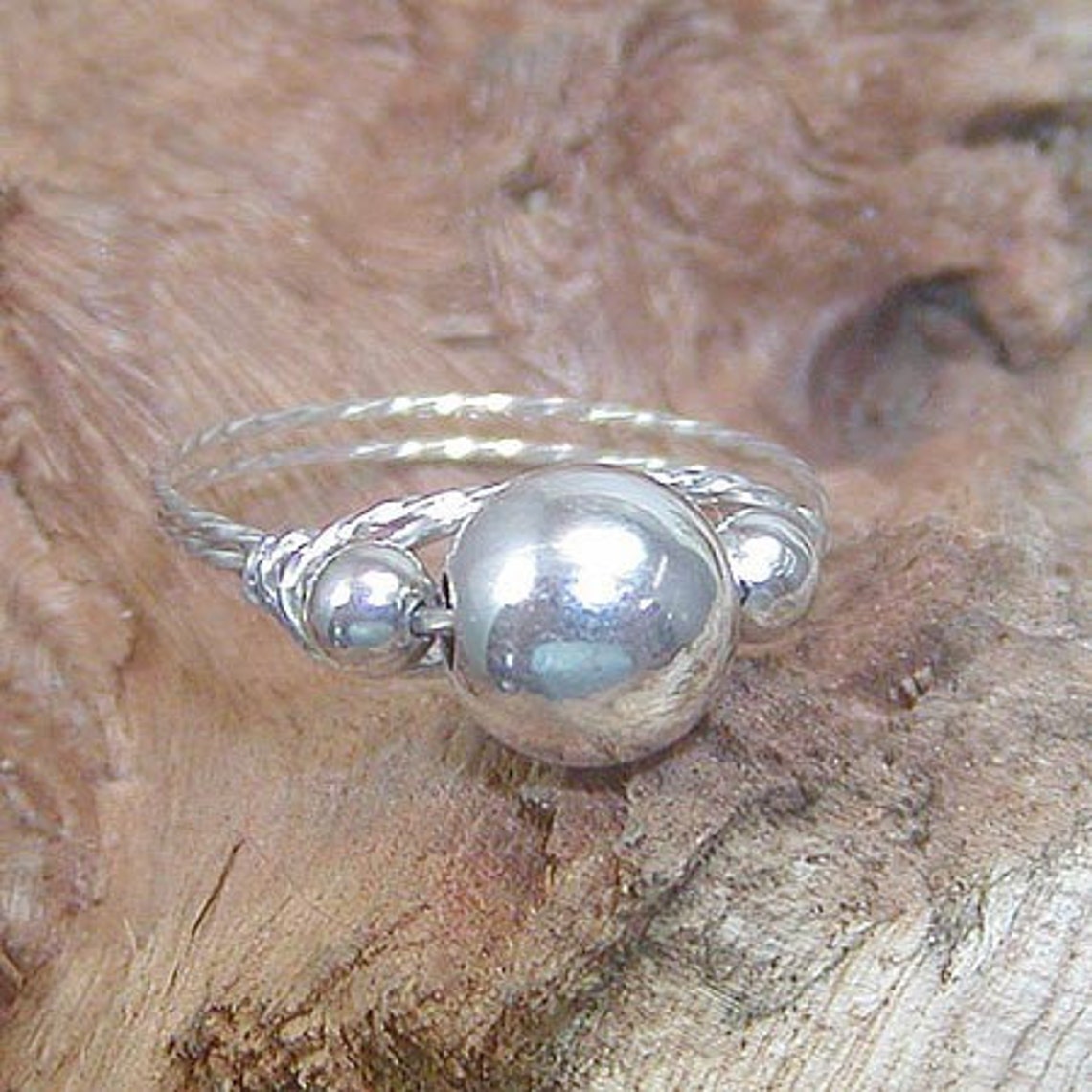Silver Ring - Bead Ring - Wirewrapped Ring - Shiny Silver Beads ...