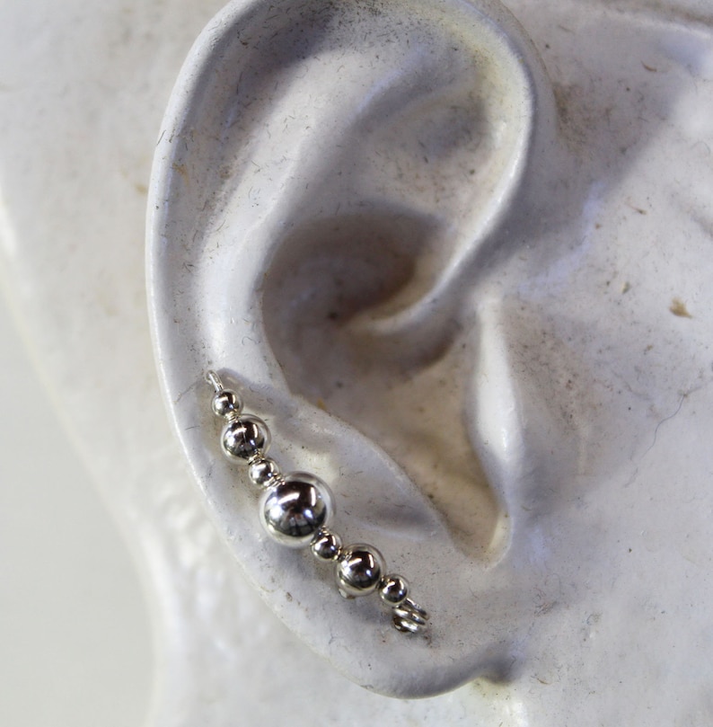 Ear Climbers Ear Sweeps Bright Shiny Beads Sterling Silver | Etsy