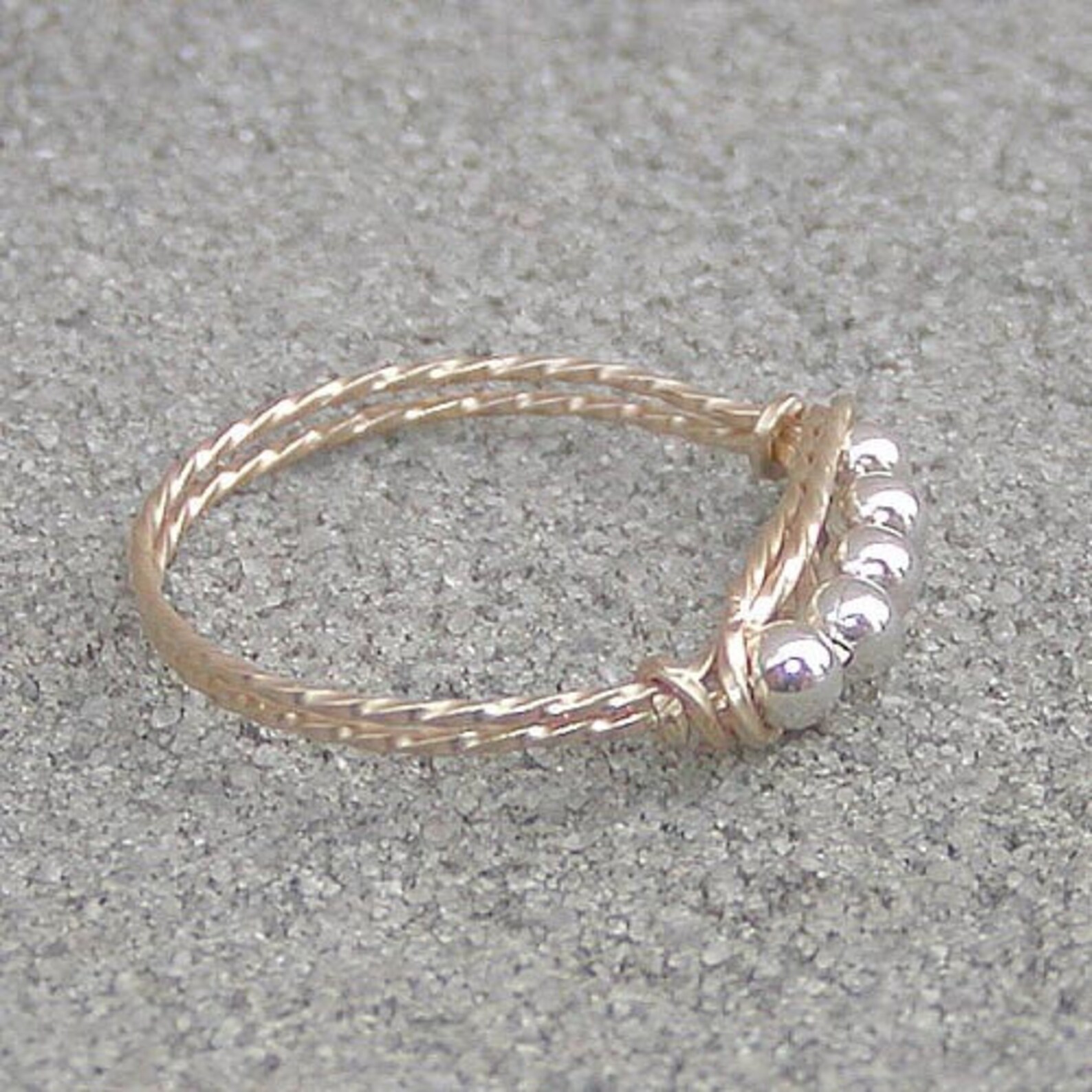 Ring Two Tone Ring Silver Beads and Gold Wire Twist Wire - Etsy