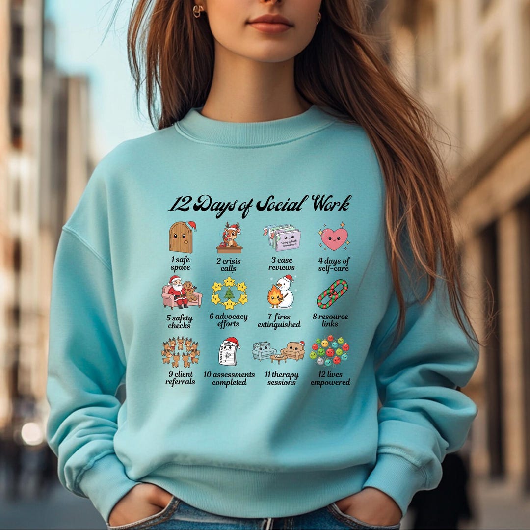 12 Days of Social Work Christmas Sweatshirt | Therapist Counselor Gift ...