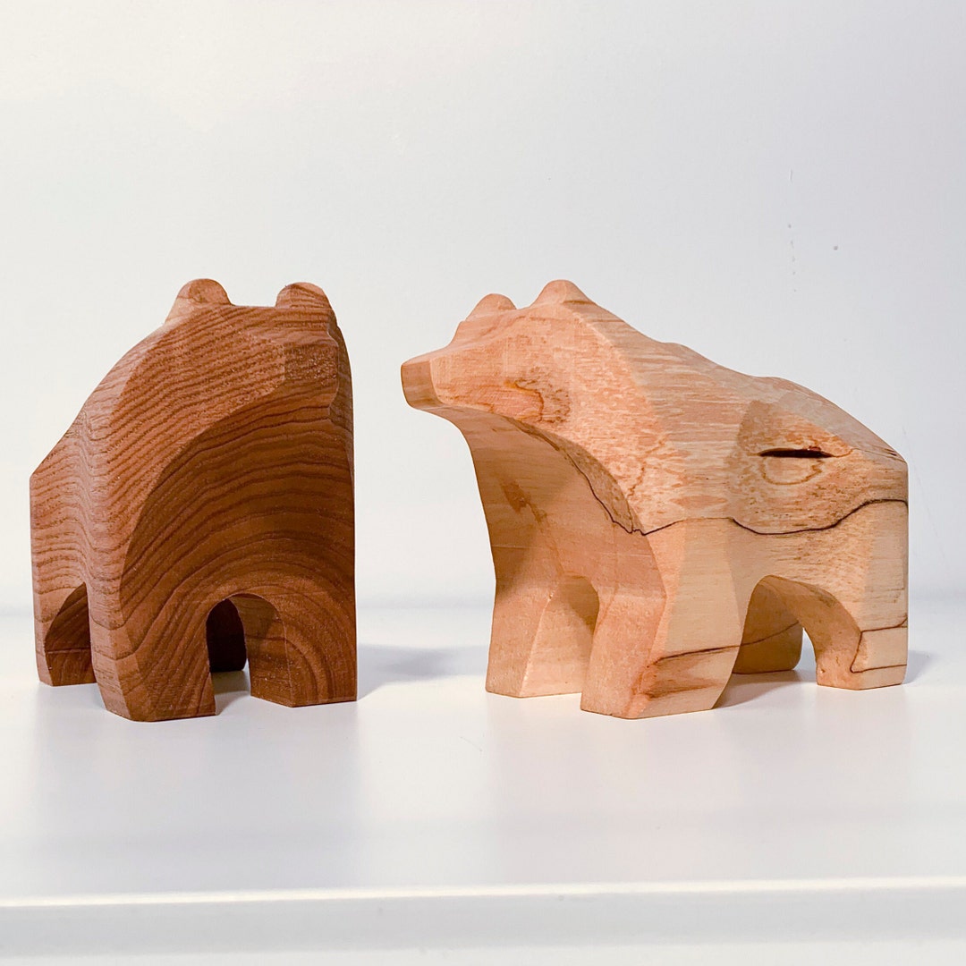 The Boxy Grizzly Bear Hardwood Figurine, Wooden Animal Statue ...