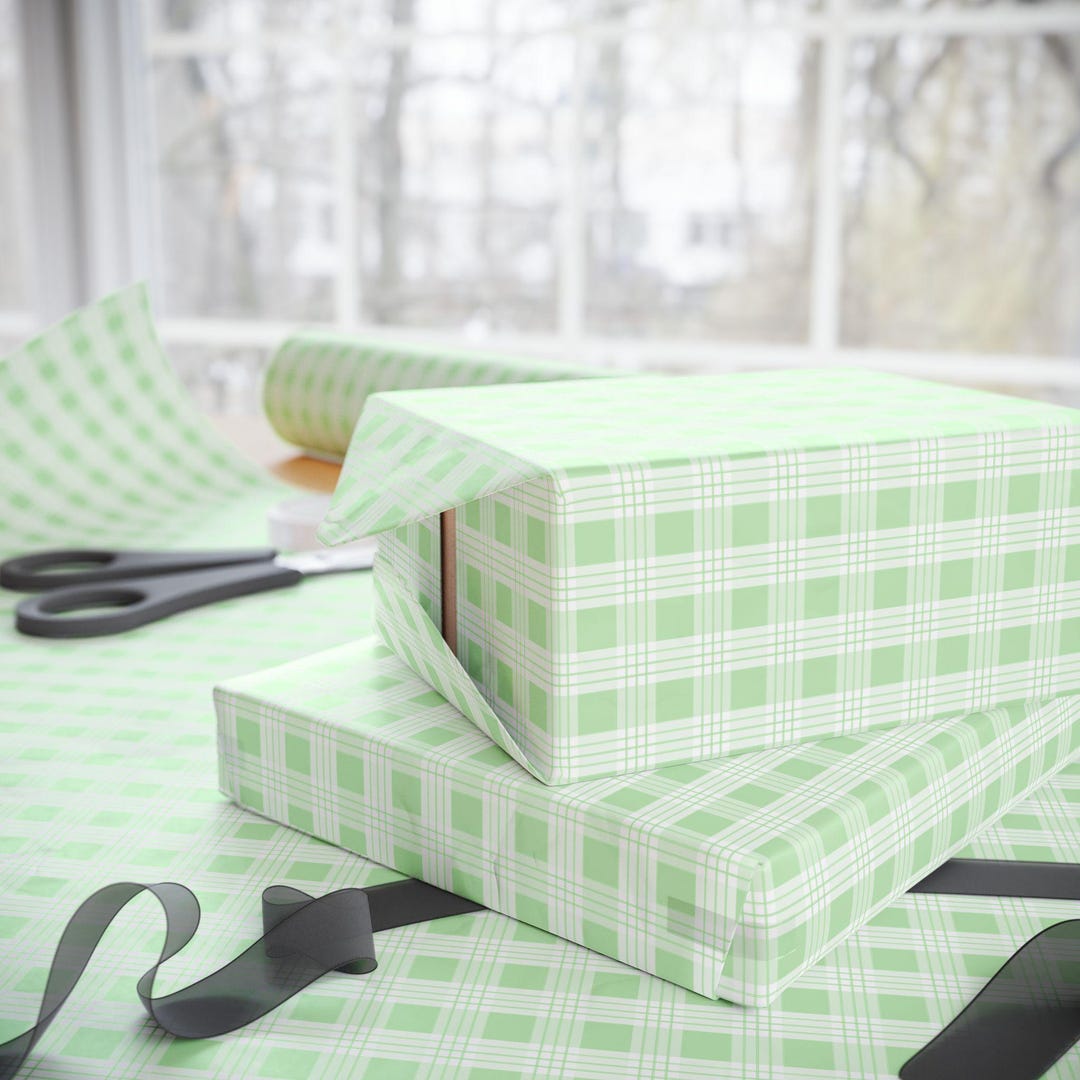 Light Sage Pastel Green - Hawaiian Palaka Pattern Wrapping Paper, Local ...