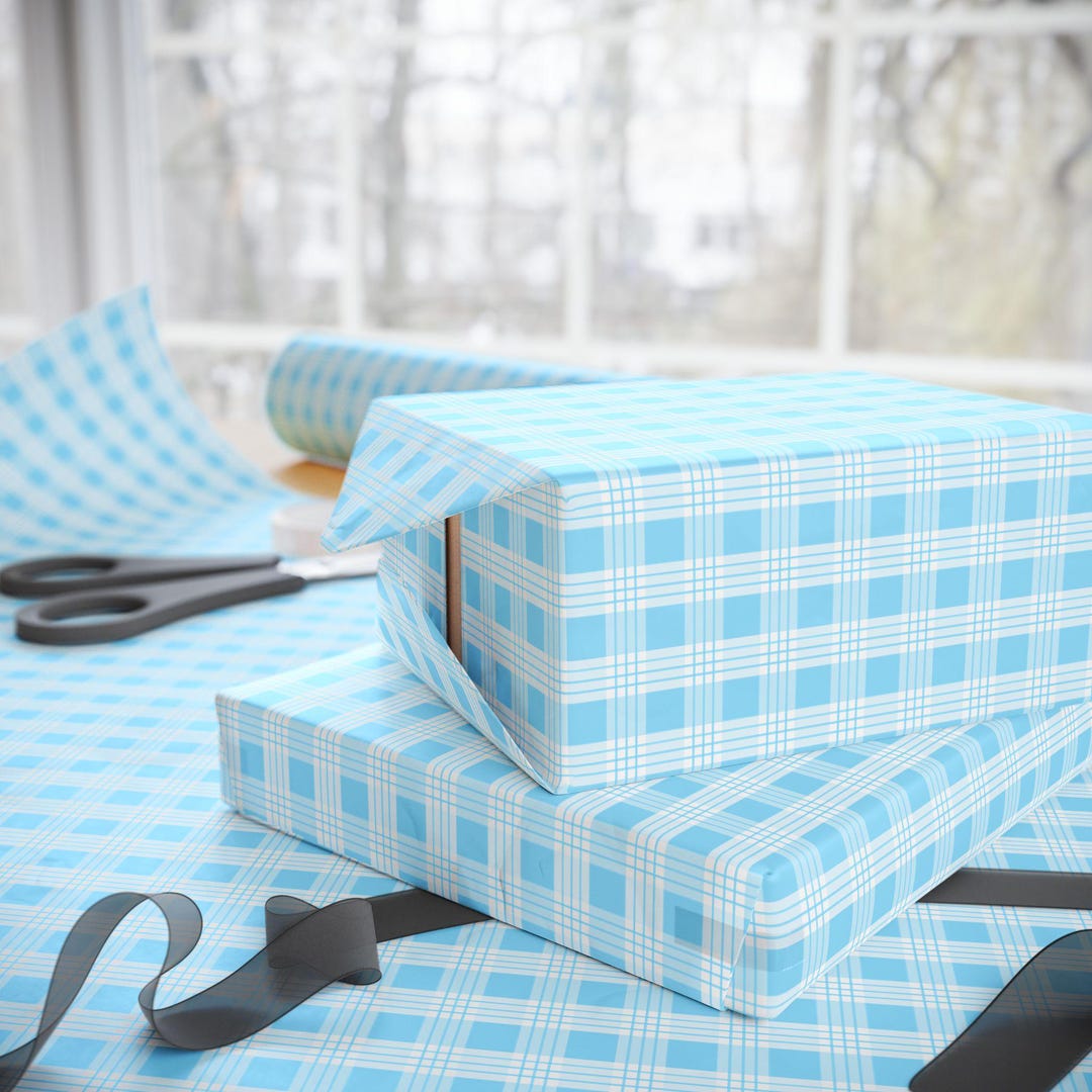 Pastel Sky Baby Blue - Hawaiian Palaka Pattern Wrapping Paper, Local ...