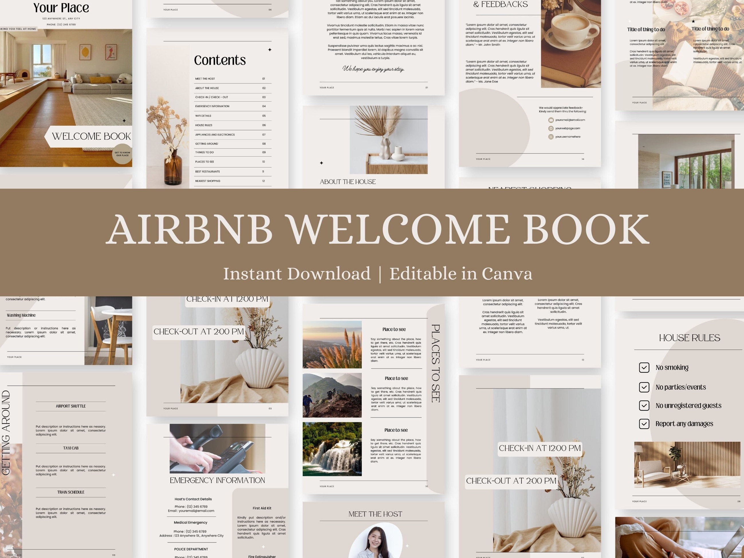 Airbnb Welcome Book Template Canva Digital Welcome Book Minimalist ...