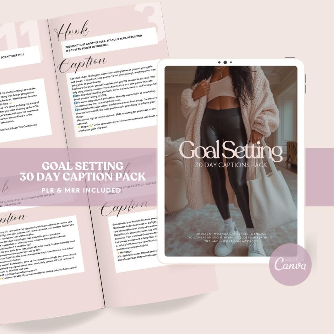 30-day Goal Setting & Wellness Captions Pack Social Media Engagement ...