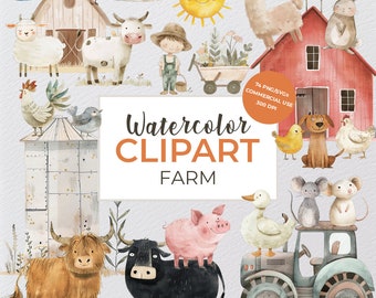 Watercolor Little Farm Animal Clipart Bundle Scrapbook Clipart Nursery ...