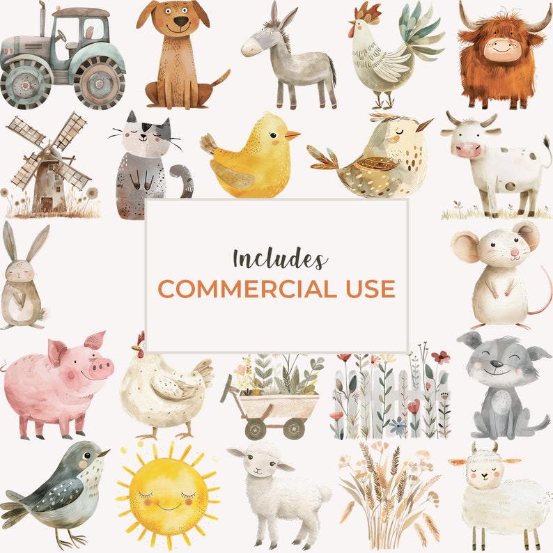 Watercolor Farm Animal Clipart Bundle Scrapbook Clipart Nursery Clipart ...