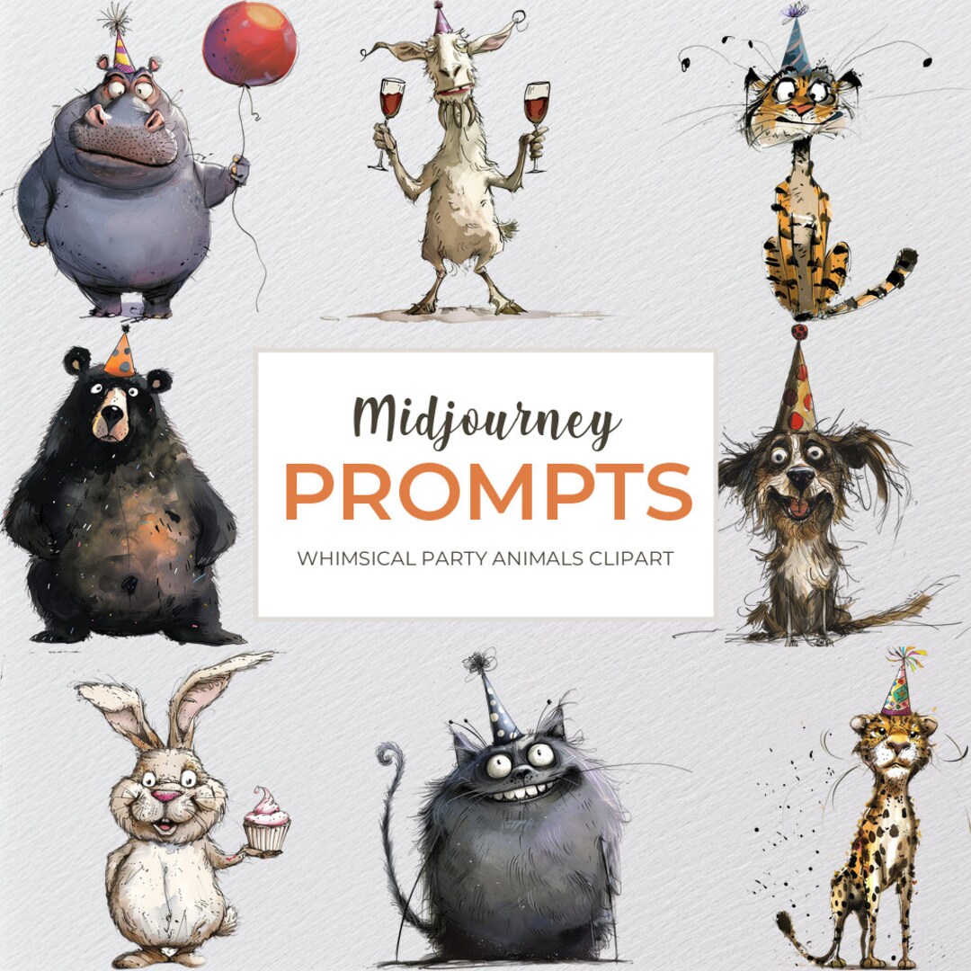 Midjourney Prompts for Whimsical Party Animals Clipart Creation ...