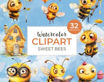 16 PNG Sweet Bees Clipart Bundle, Cute Bees Clipart Bundle, Cute Bees ...
