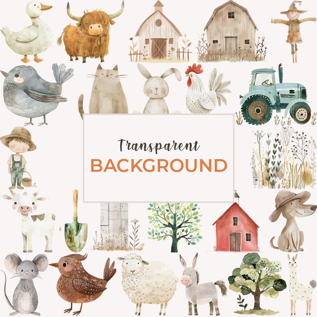 Watercolor Farm Animal Clipart Bundle Scrapbook Clipart Nursery Clipart ...