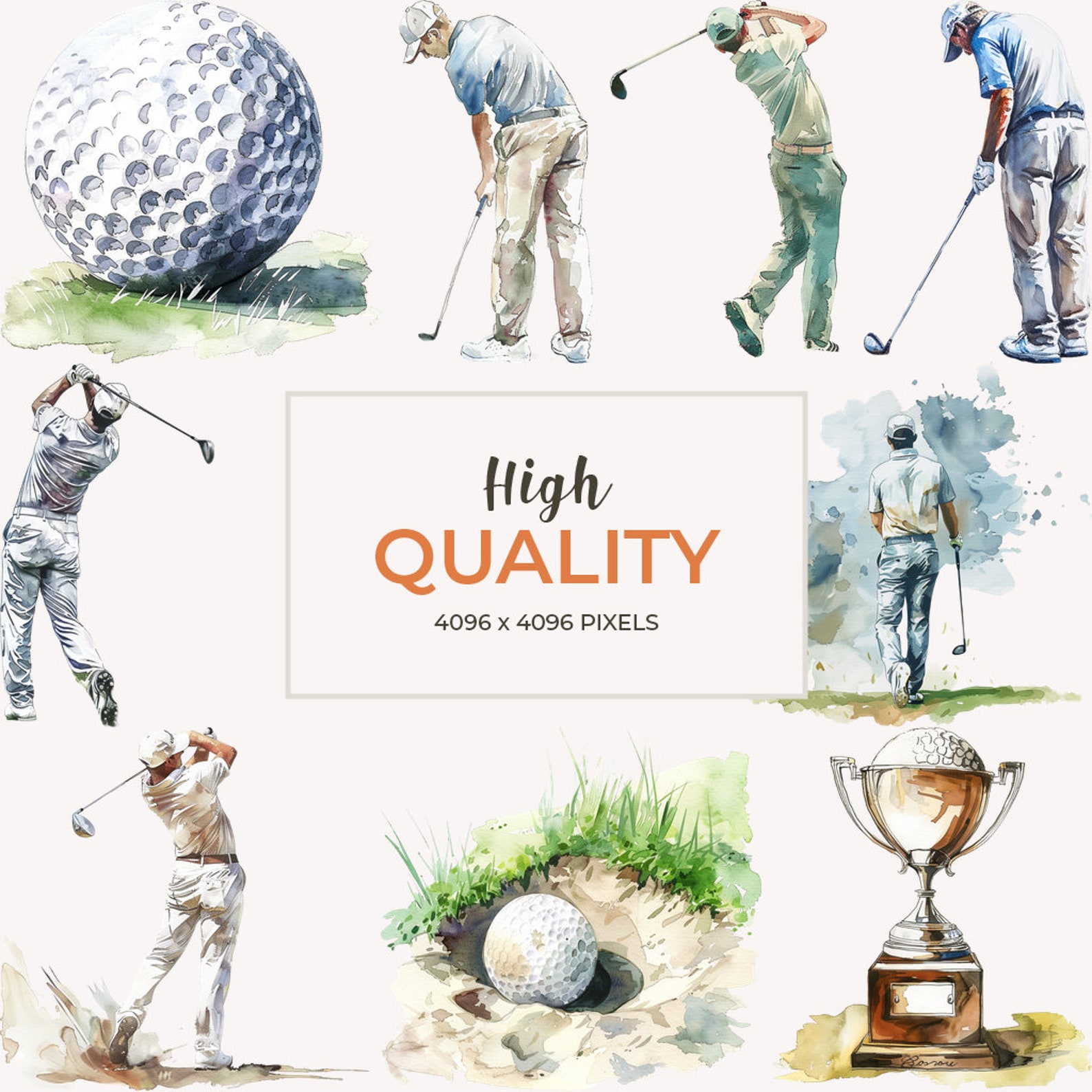 Watercolor Golf Clipart Bundle, Cute Golf Clip Art, Golf PNG, SVG - Etsy